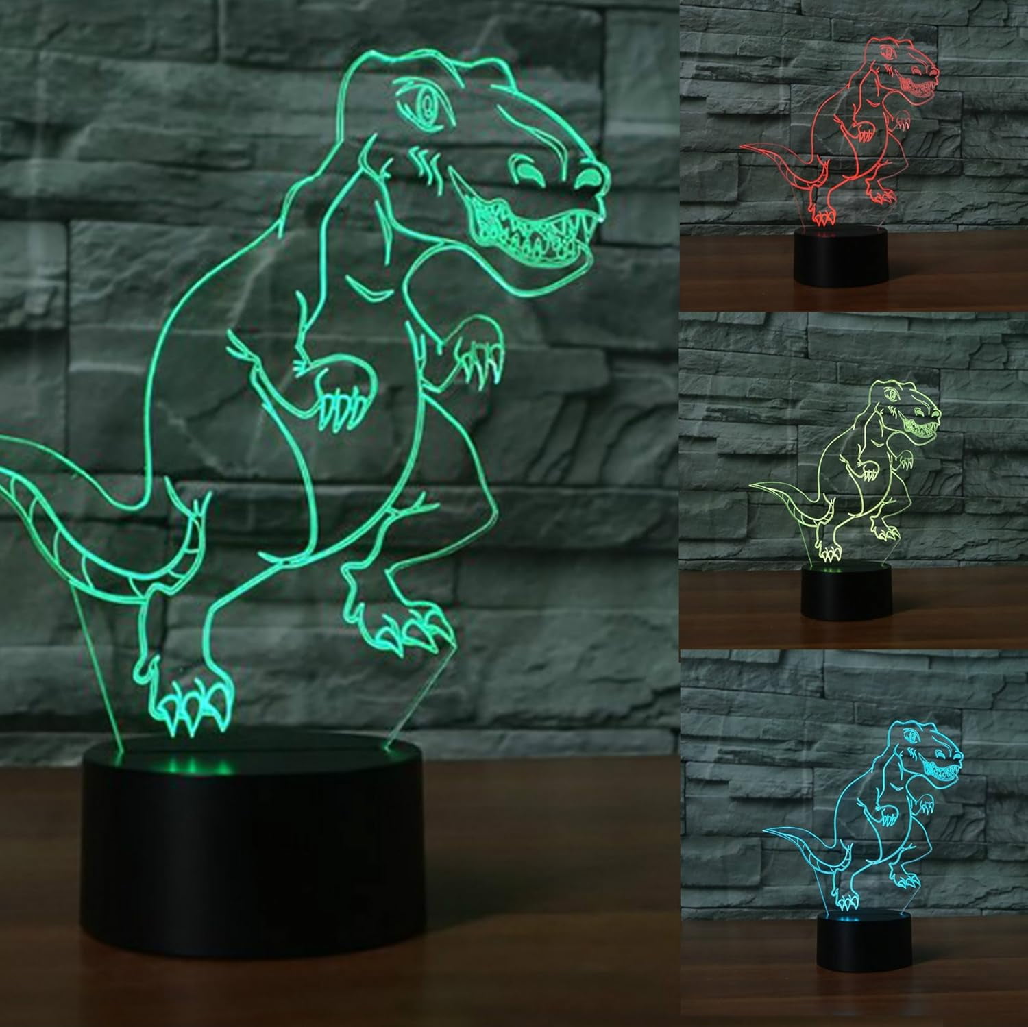 YSITIANNA 3D Dinosaur Night Light Table Desk Optical Illusion Lamps 7 ...