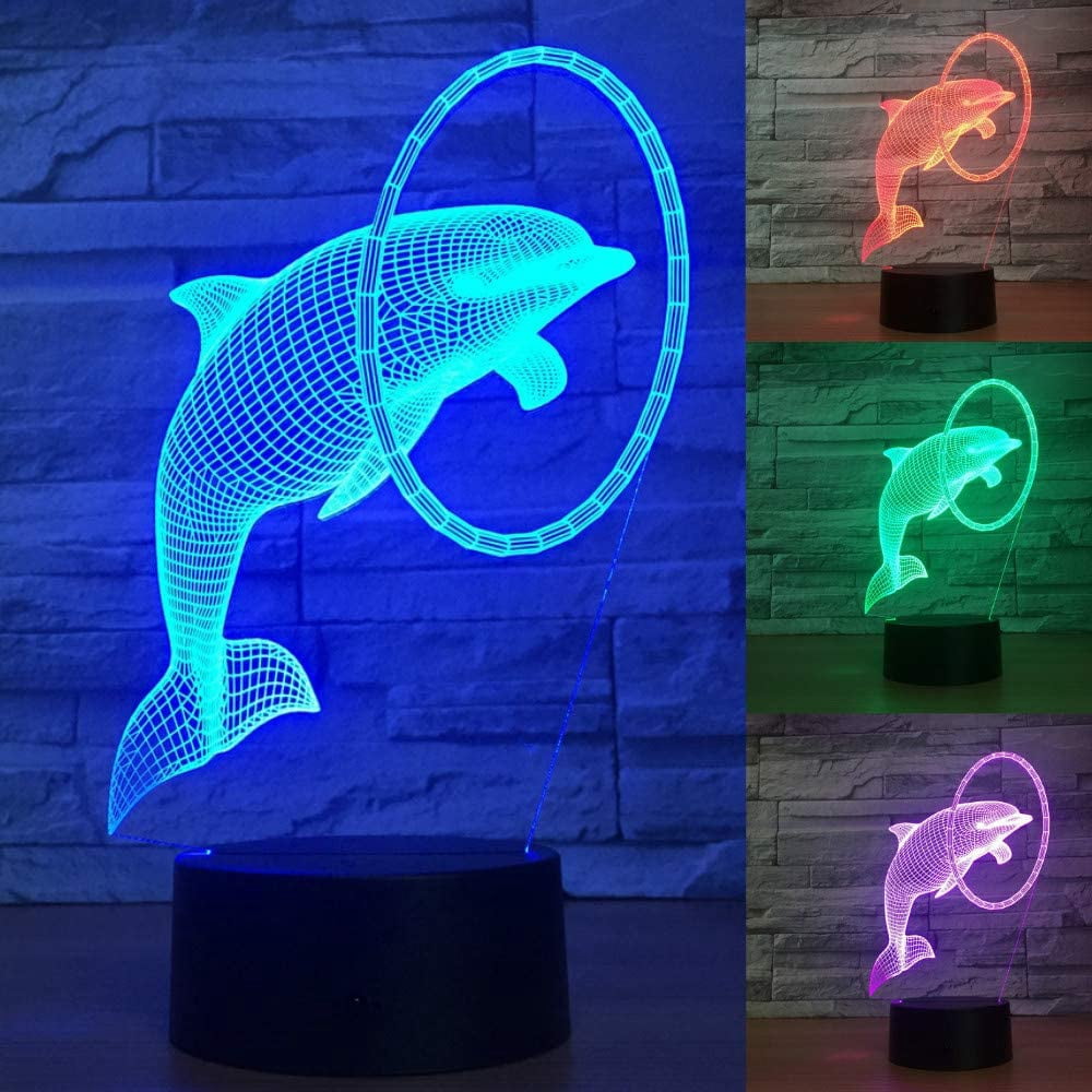 YSITIANNA 3D Dolphin Night Light Animal Lamp Illusion Night Light 7 ...