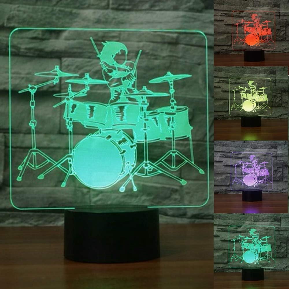 YSITIANNA 3D Drum Music Night Light Table Lamp Decor Table Desk Optical ...