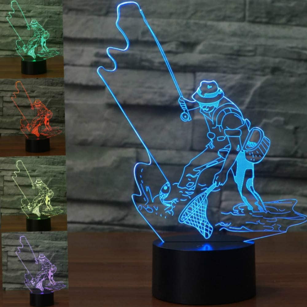 YSITIANNA 3D Fish Fishing Night Light Table Lamp Decor Table Desk ...