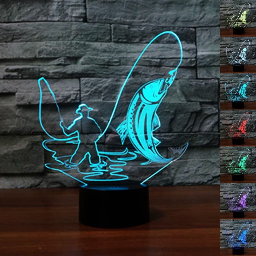 YSITIANNA 3D Fishing Fish Night Light Table Desk Optical Illusion Lamps ...