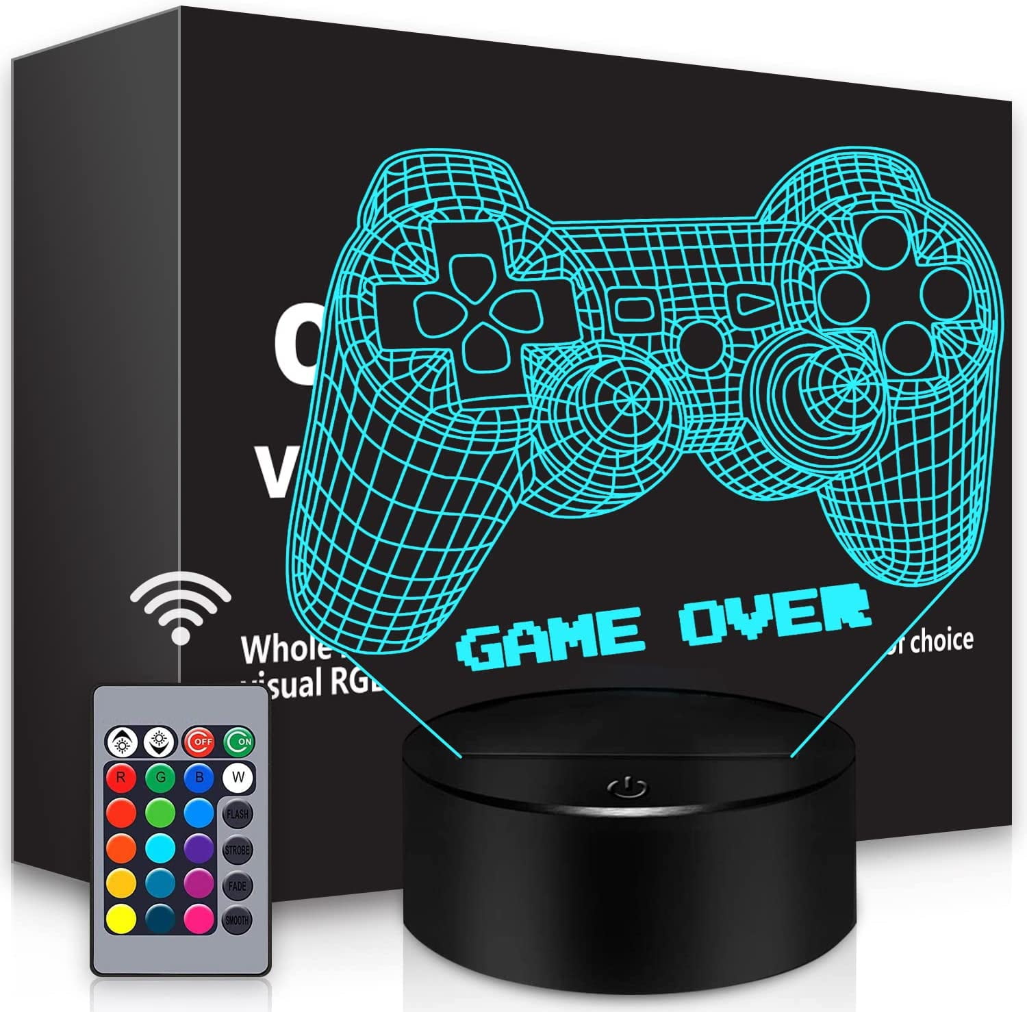 YSITIANNA 3D Gamepad Night Light Game Over Light Game Controller Console Illusion Lamp for Kids ...