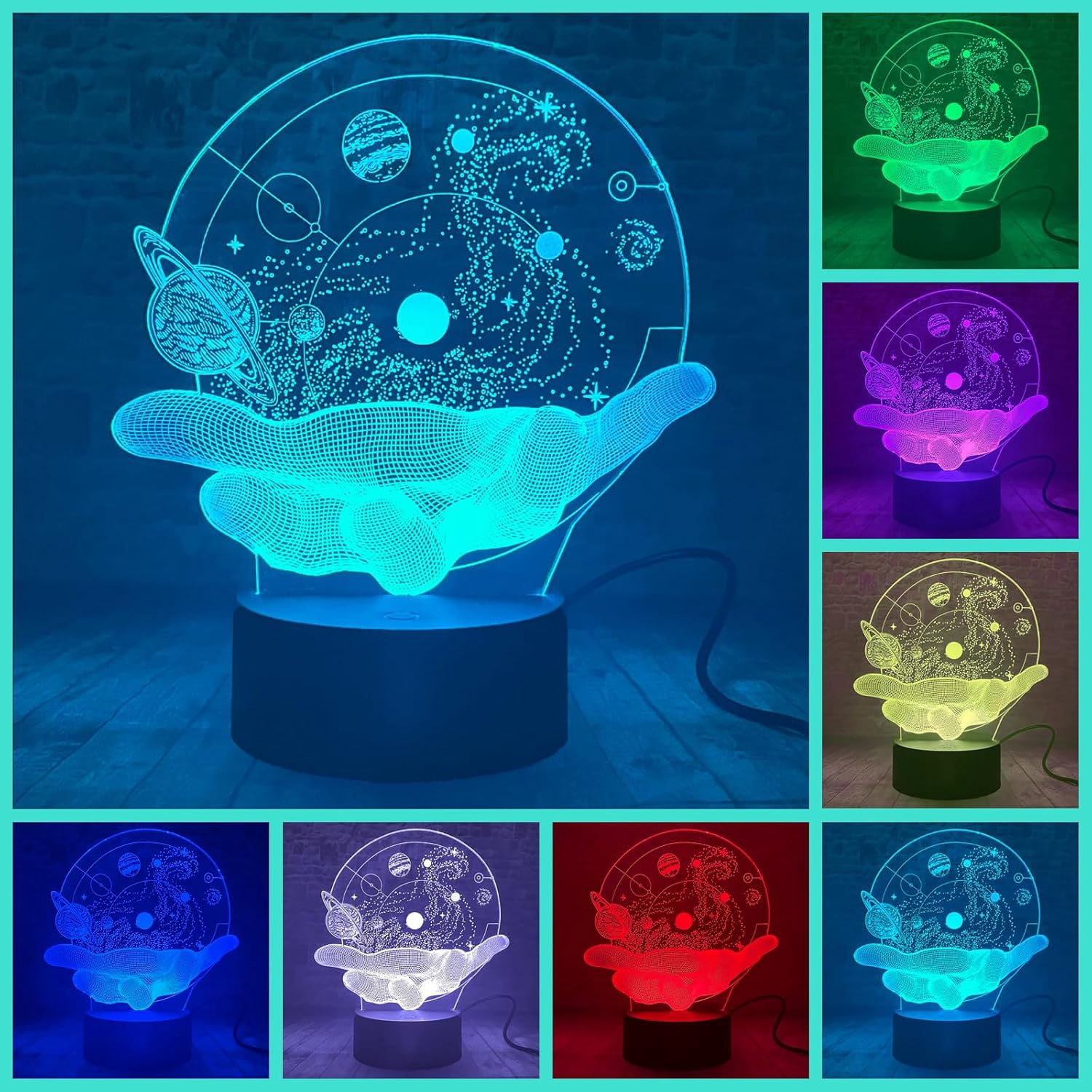 YSITIANNA 3D Illusion Universe Solar Planet Hold in Hand Night Light ...