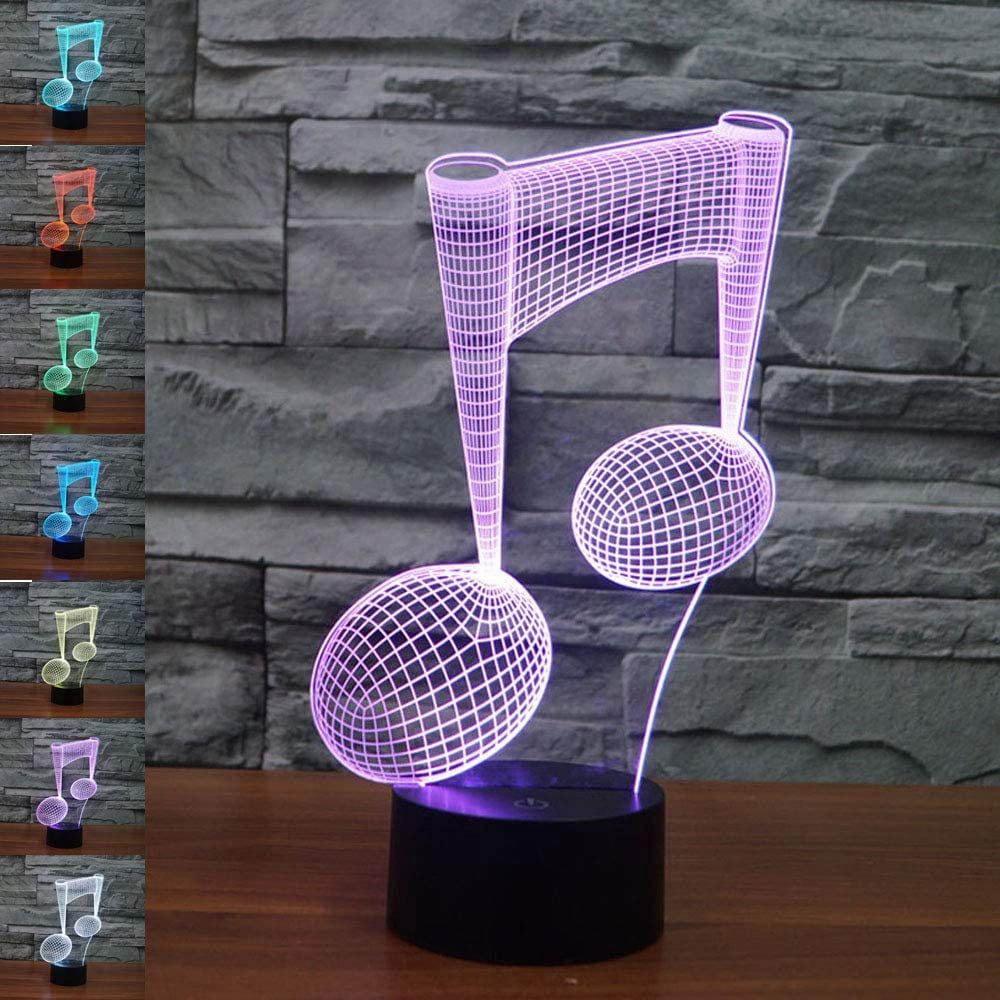 YSITIANNA 3D Modern Musical Note Led Lamp Abstractive Optical Illusion ...