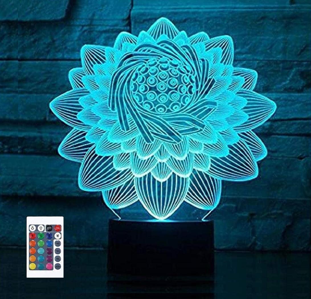YSITIANNA 3D New Lotus Flower lamp Night Light Remote Control Power ...