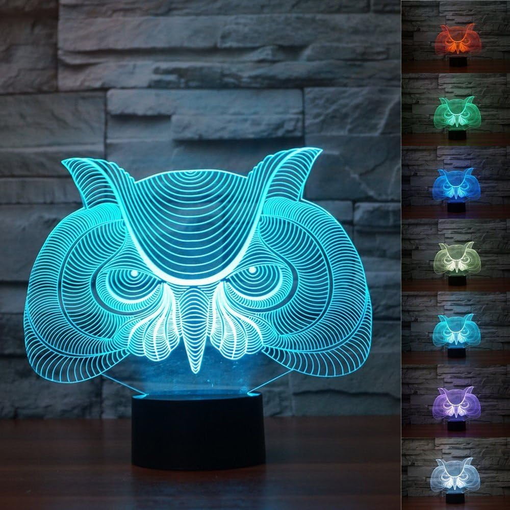 YSITIANNA 3D Owl Eagle Night Light Table Desk Optical Illusion Lamps 7 ...