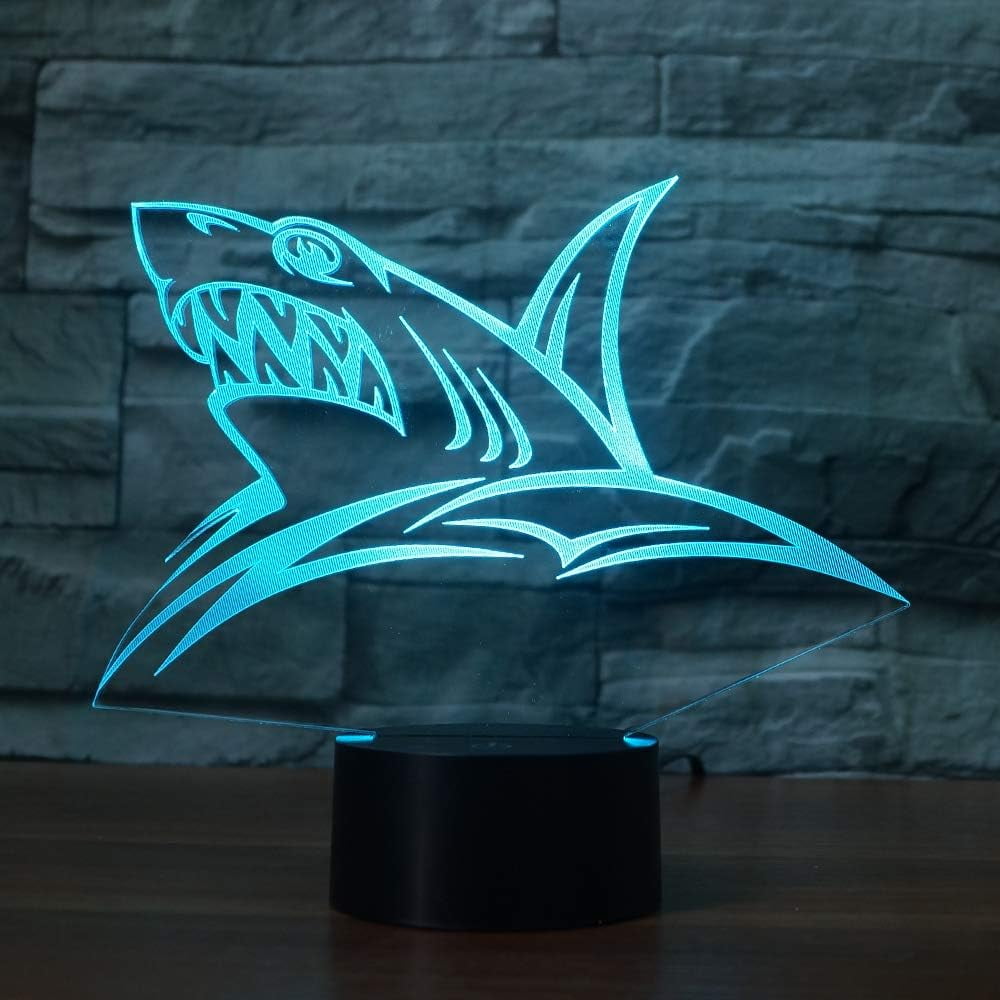 YSITIANNA 3D Shark Fish Night Light Table Desk Optical Illusion Lamps 7 ...
