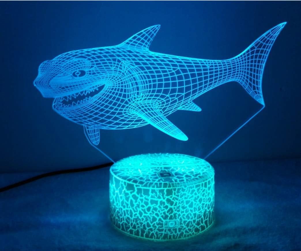 YSITIANNA 3D Shark Fish Night Light Table Desk Optical Illusion Lamps 7 ...