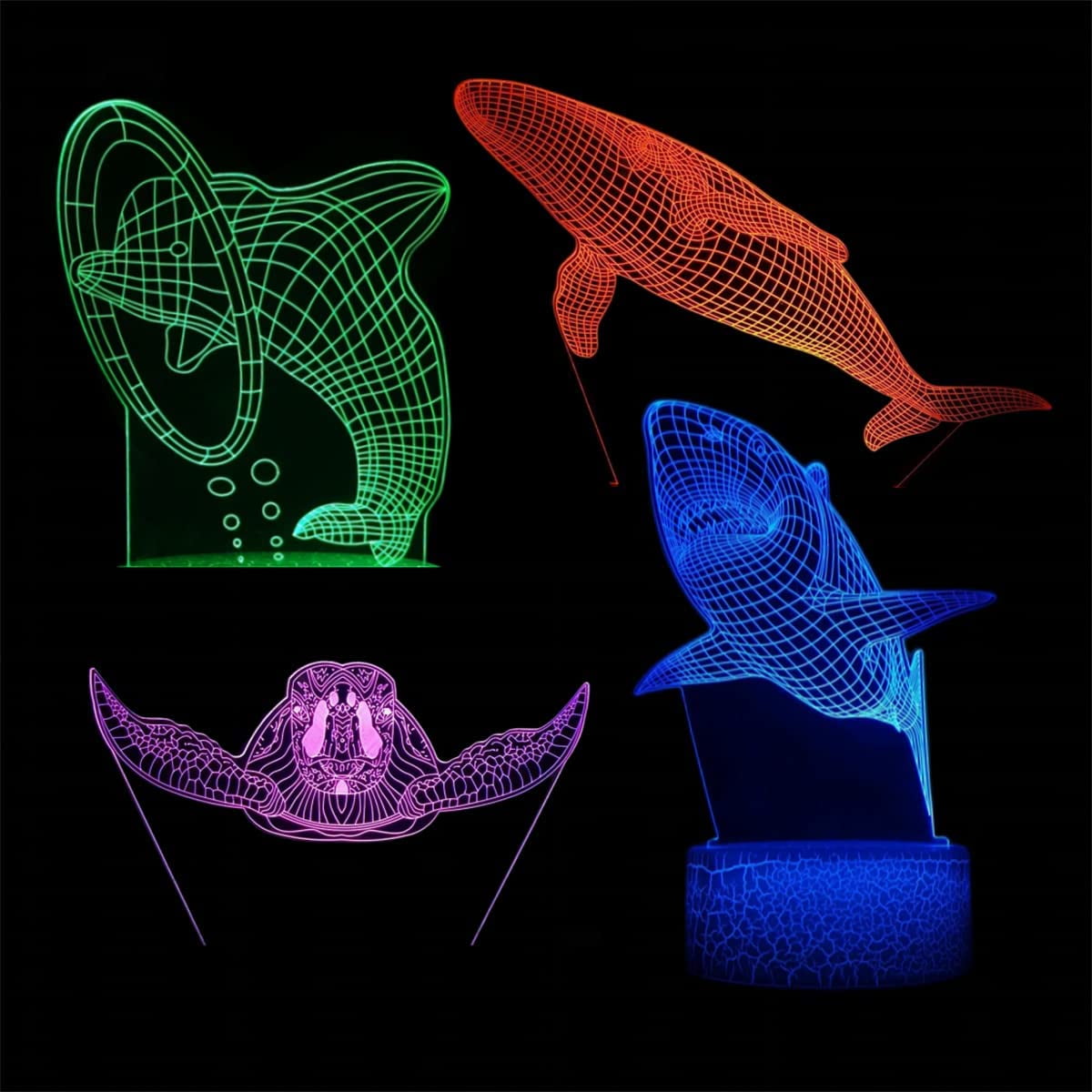 YSITIANNA 3D Shark Night Light,4 Patterns 3D Hologram Illusion Lamp ...