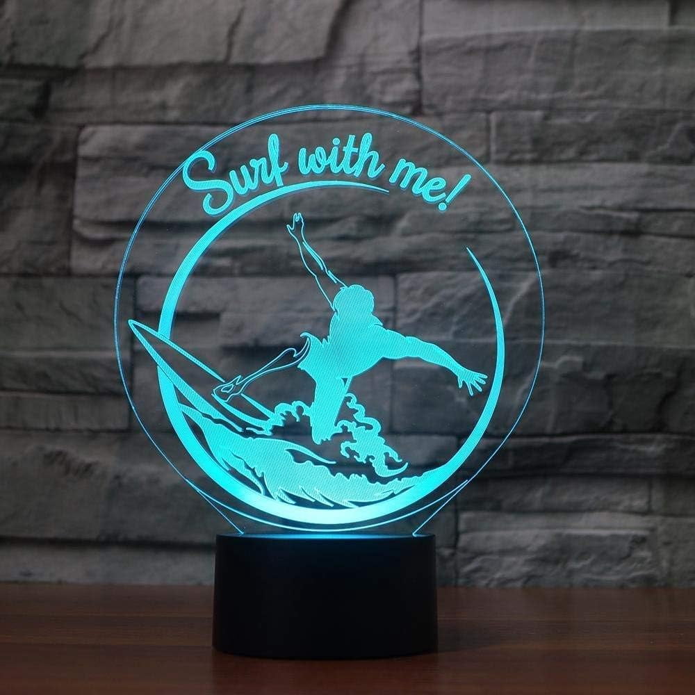 YSITIANNA 3D Surfing Modelling Night Light Remote Control Power Touch ...