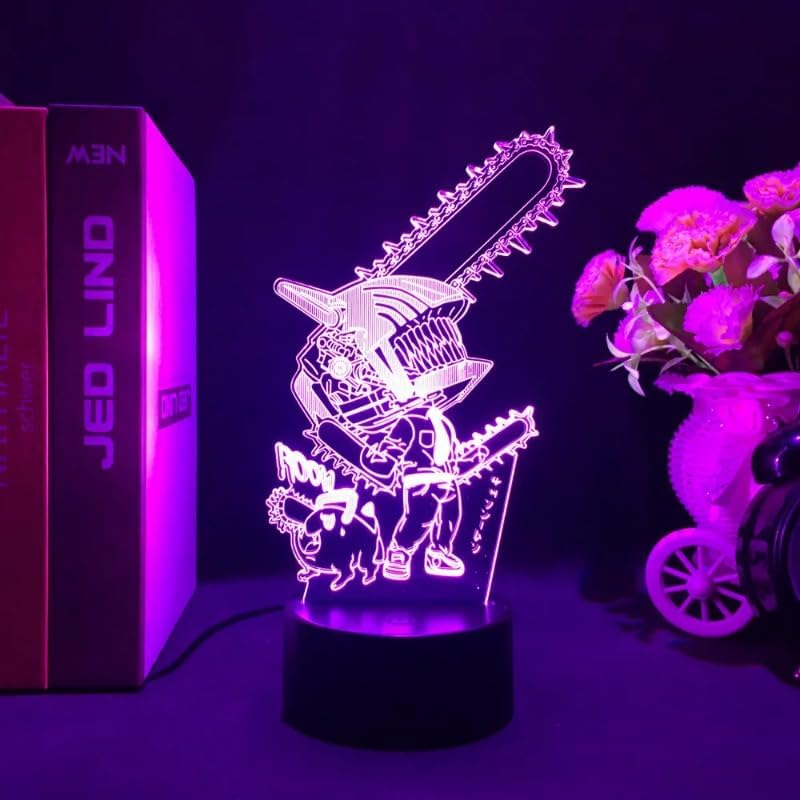YSITIANNA Chainsaw Man Anime 3D Night Light 16 Colors Changing Touch ...