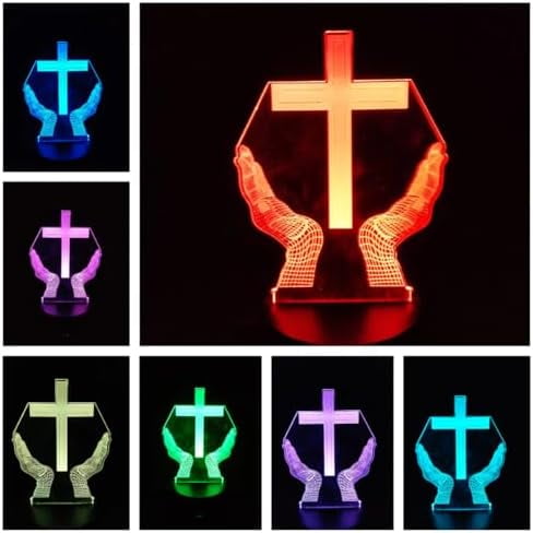 YSITIANNA Christian Prayer Cross 3D Illusion Lamp - Multi Colors AUTO ...