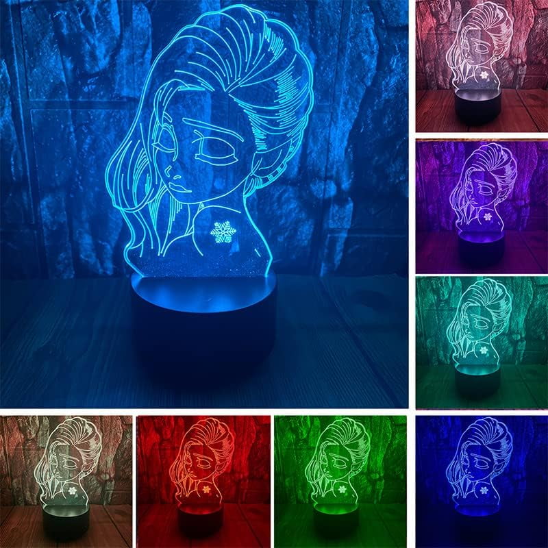 YSITIANNA Cute Princess Elsa Anime Figure Character 3D LED Optical ...