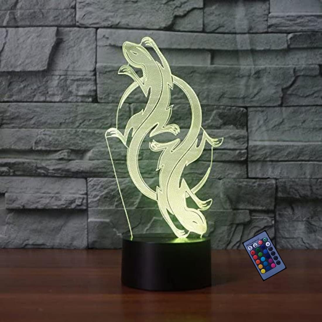 YSITIANNA Optical Illusion 3D Gecko Night Light 16 Colors Changing USB ...
