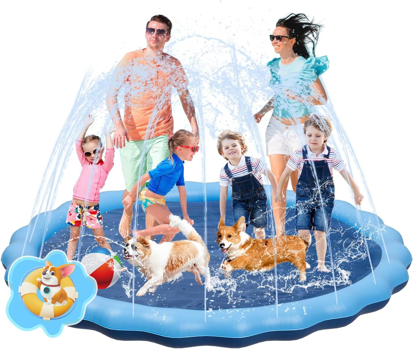 YSJILIDE Splash Pad for Kids and Dog, Non-Slip Large Sprinkler Splash ...