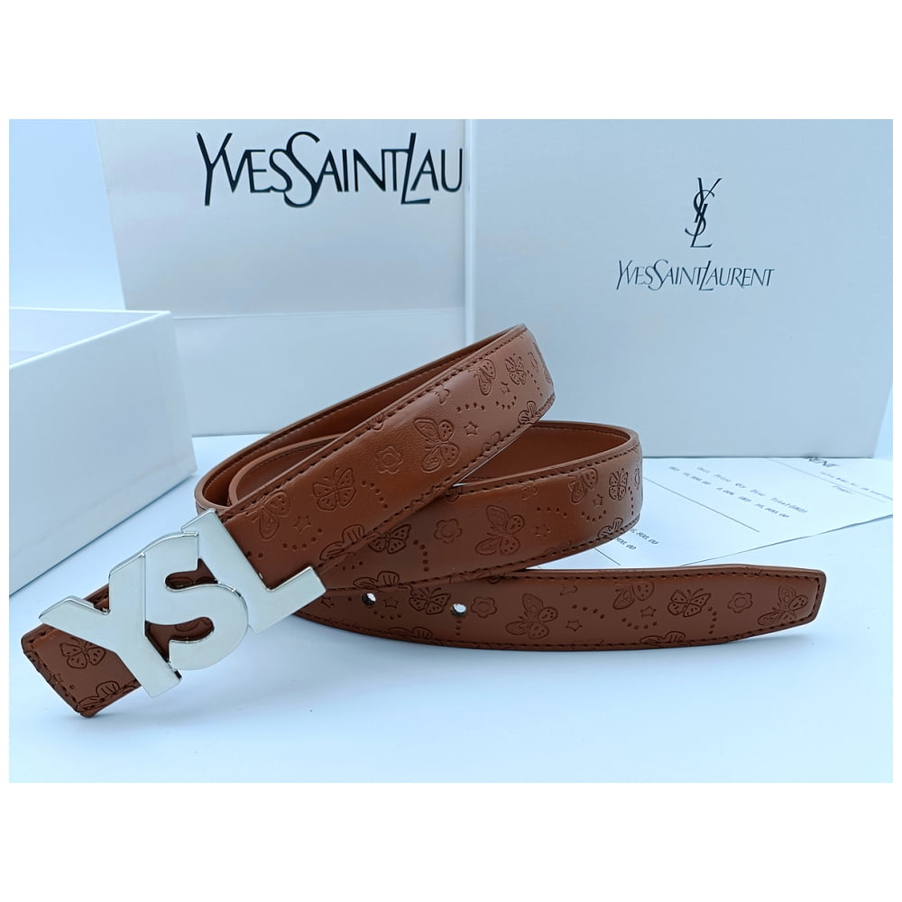 YSL Women's Belt With Butterfly Print Silver Buckle Width 2.5cm Length ...