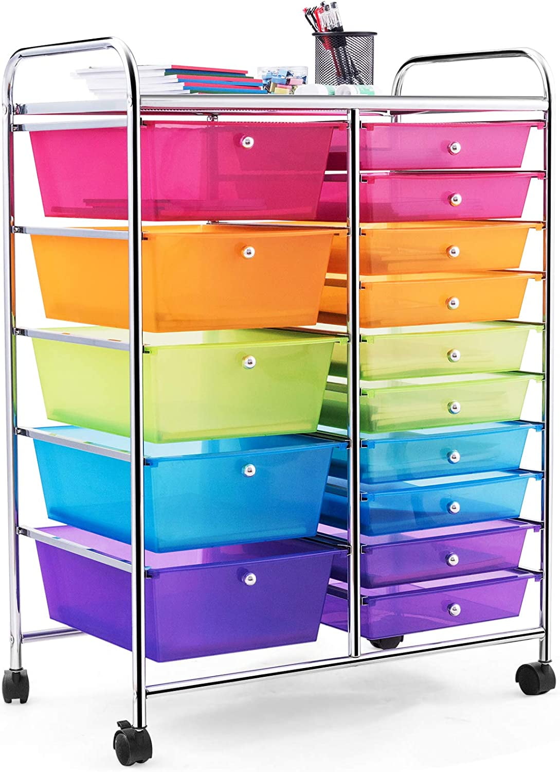 YSNW 15-Drawer Rolling Cart, Storage Carts with Removable Drawers ...