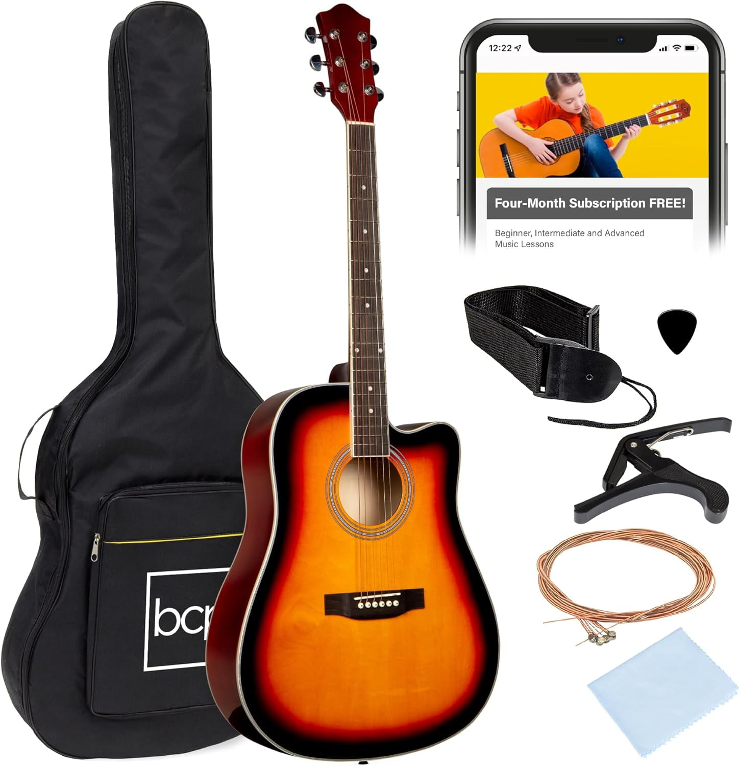 YSNW 41in Beginner Acoustic Guitar Full Size All Wood Cutaway Guitar ...
