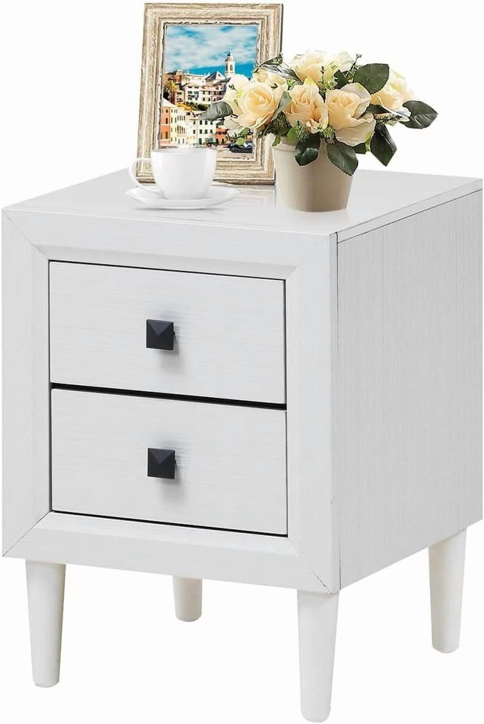 YSNW Wooden Nightstand with 2 Storage Drawers & Handles, Bedside Table ...