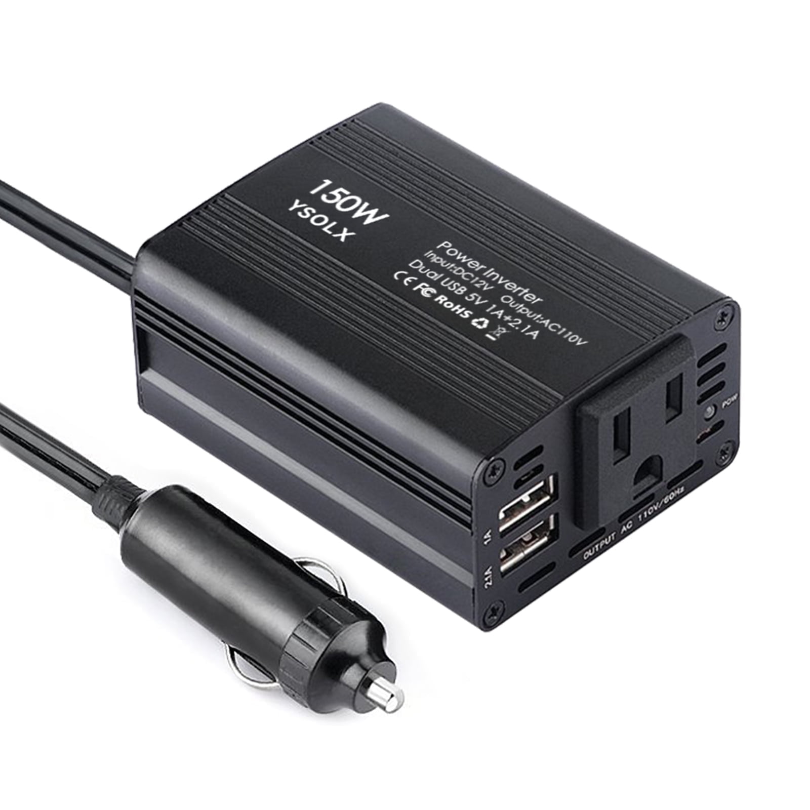 YSOLX 150W Power Inverter, Car Plug Adapter Converter, 12V DC to 110V ...