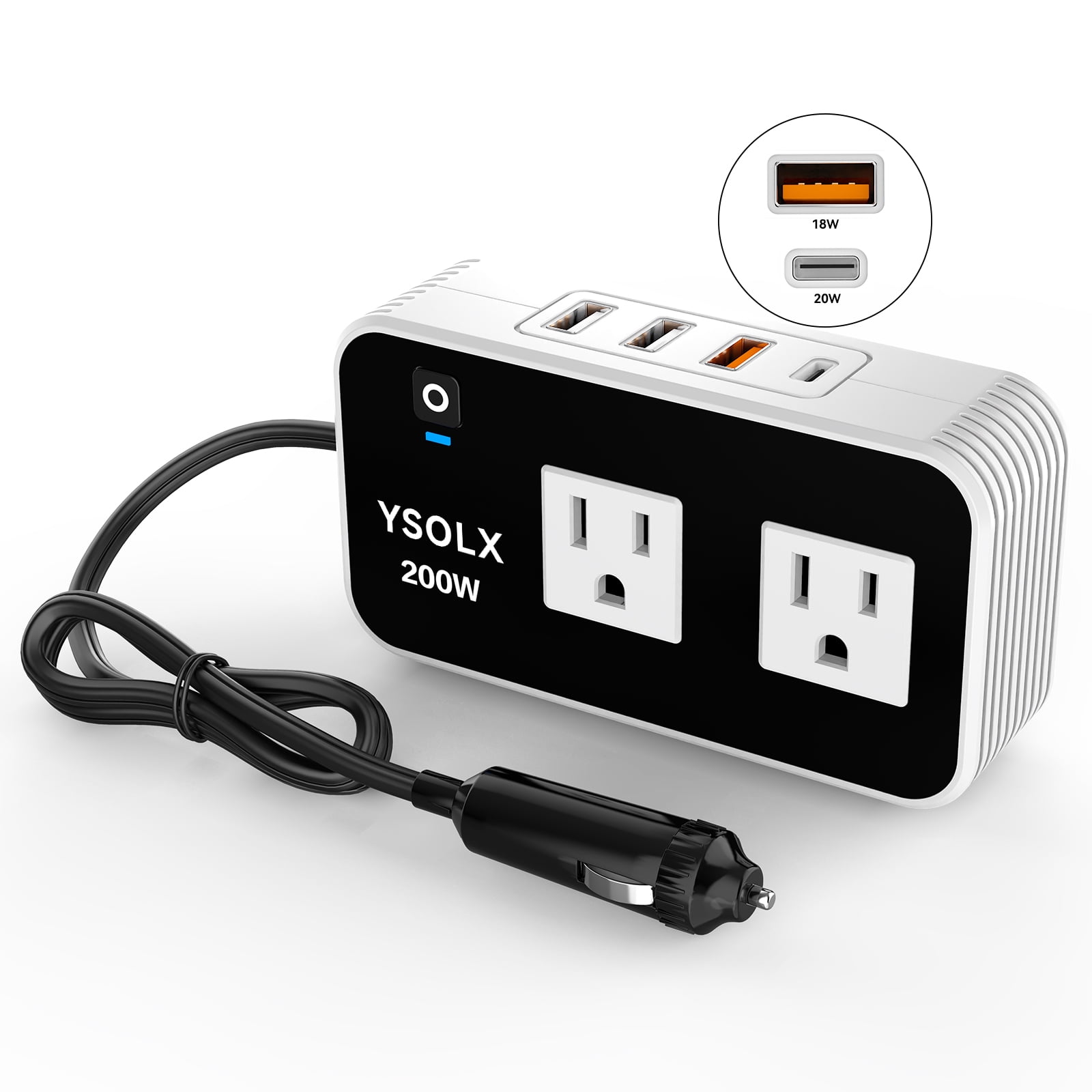 YSOLX 200W Car Power Inverter DC 12V to 110V AC Fast Car Charger ...