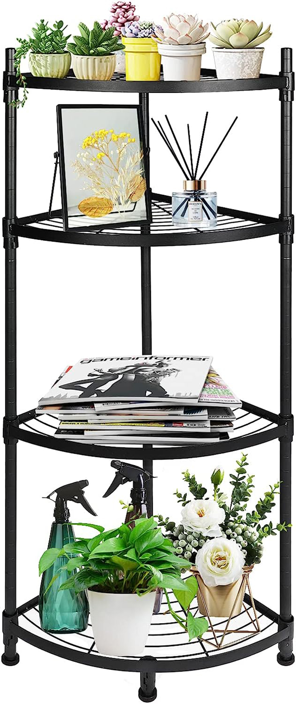 YSSOA 4-Tier Corner Shelf Stand Metal Wire Corner Shelving Unit Storage ...