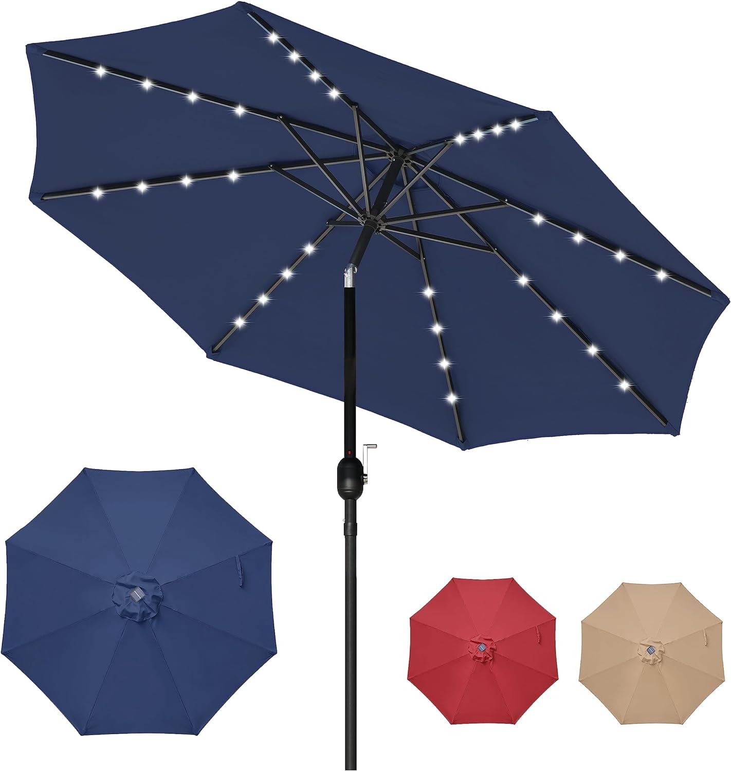 YSSOA 9' Solar Umbrella 32 LED Lighted Patio Umbrella Table Market ...