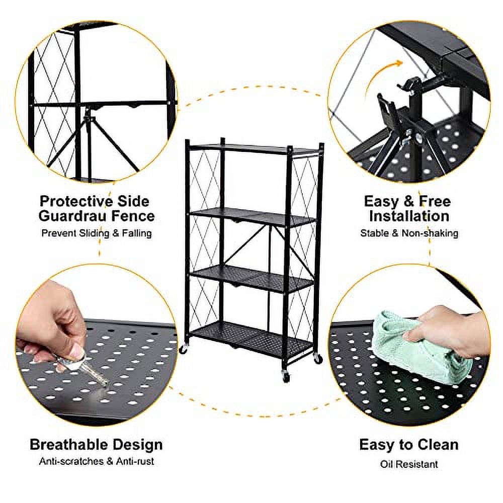 YSSOA Heavy Duty 4-Tier Foldable Metal Rack, 28.1" D x 18.5" W x 49.61 ...