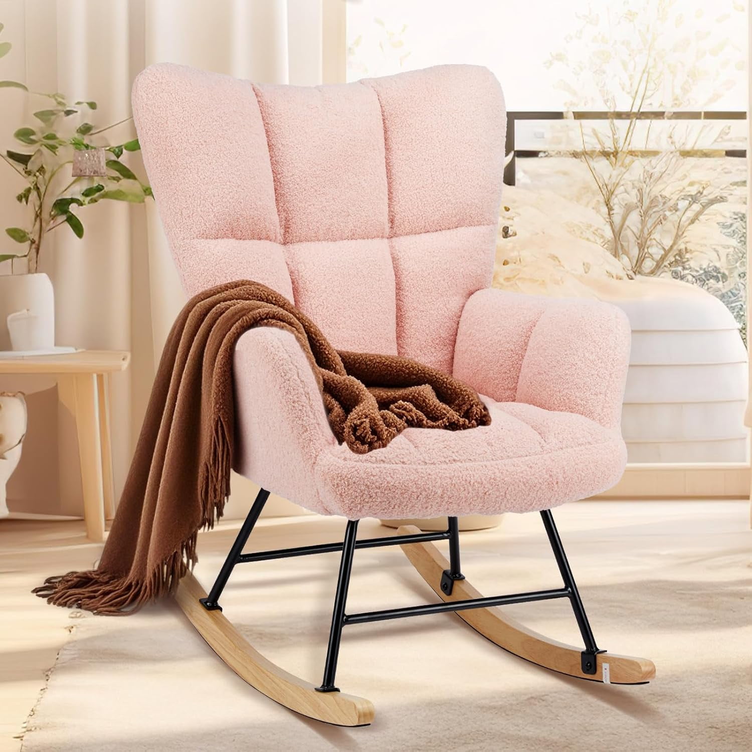 YSSOA Nursery Rocking Chairs, Teddy Upholstered Glider Recliner Rocking ...