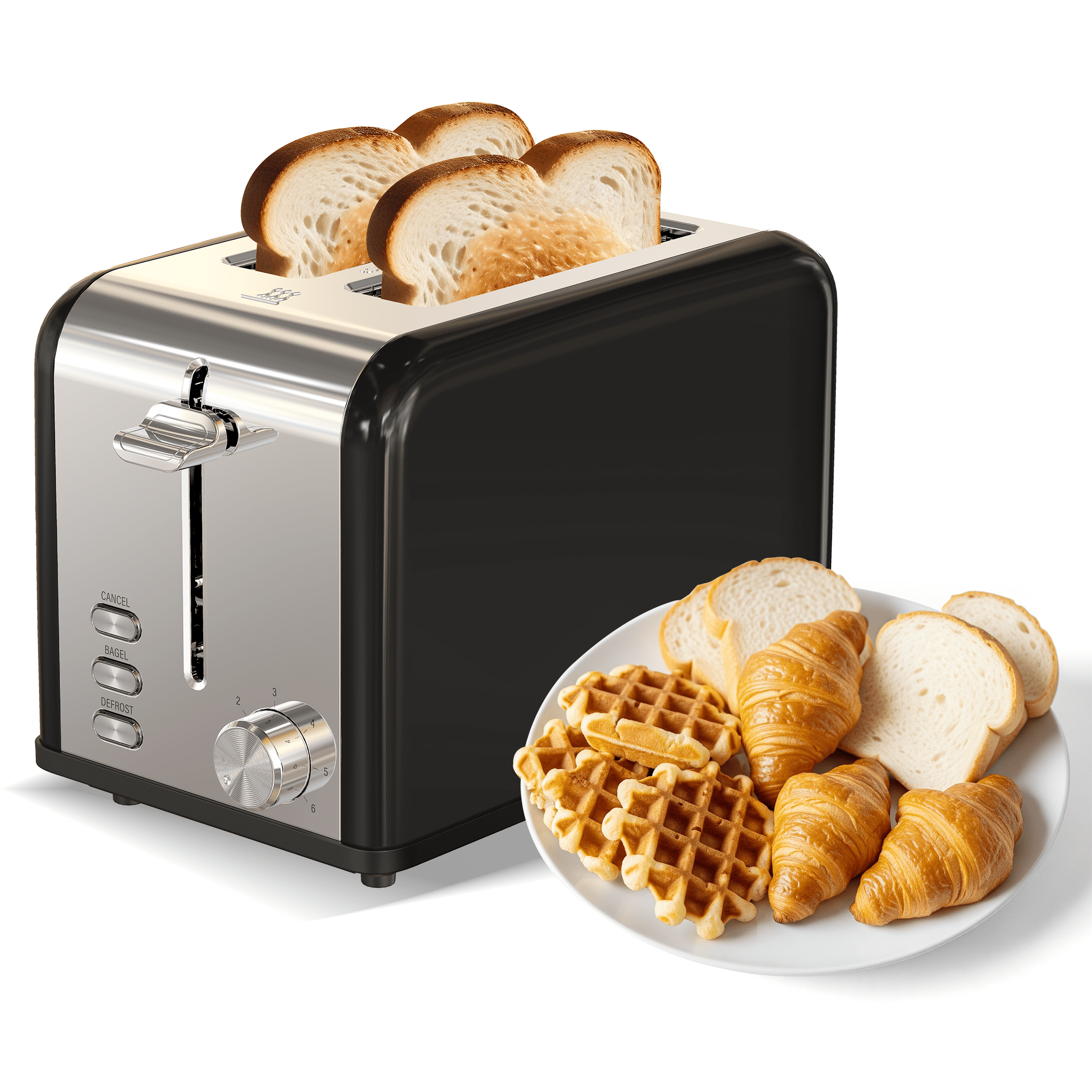 YSSOA Stainless Steel 2 Slice Toaster, 6 Browning Setting and Bagel ...