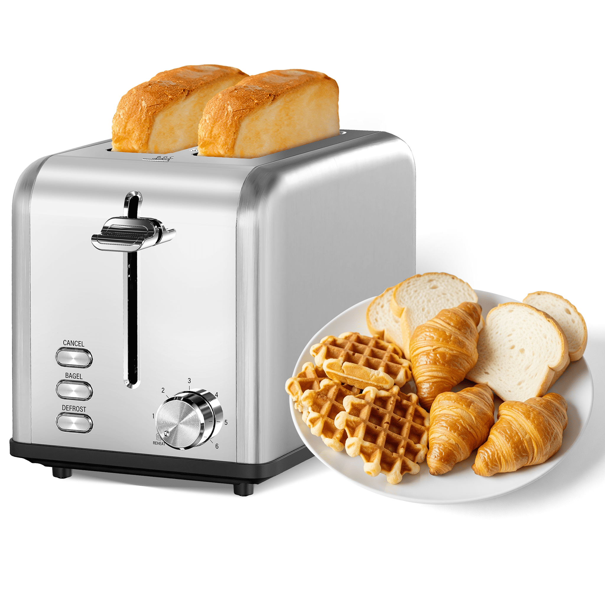 YSSOA Stainless Steel 2 Slice Toaster, 6 Browning Setting and Bagel ...