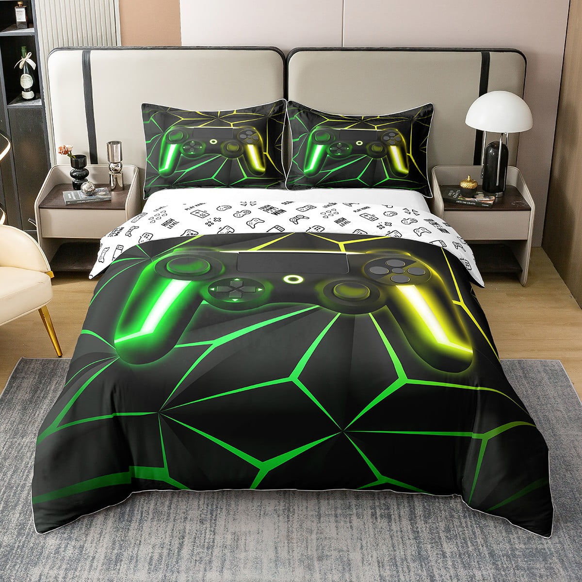 YST 100% Cotton 3 Pieces Gaming Bedding Set Video Game Quilt Cover ...