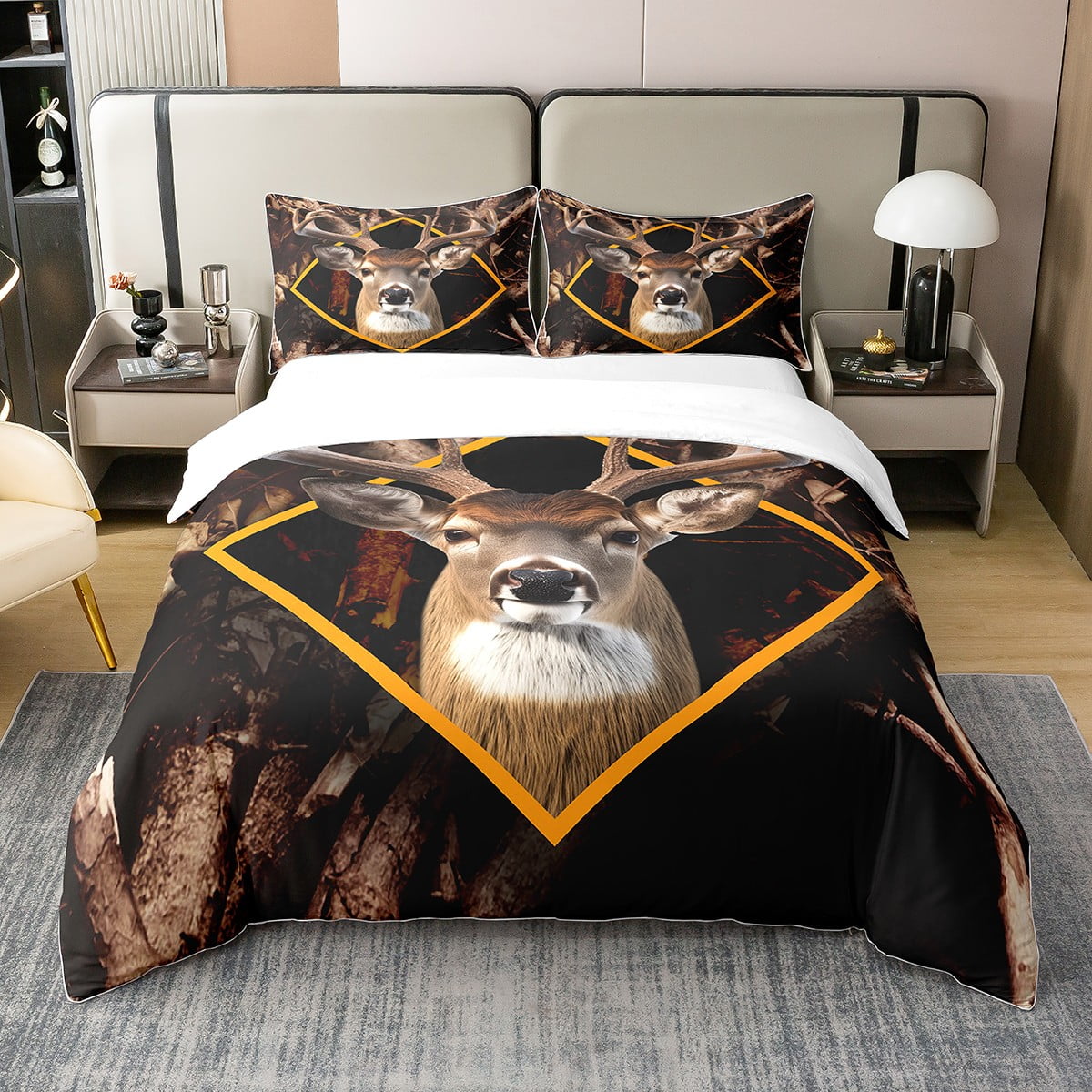 100% Cotton 3D Deer Comforter Cover Full Size Elk Antler Bedding Set ...