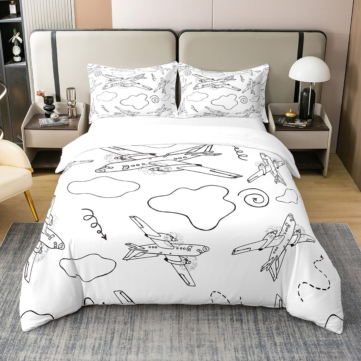 Erosebridal 100% Cotton Aircraft Duvet Cover Airplane Bedding Set Queen ...