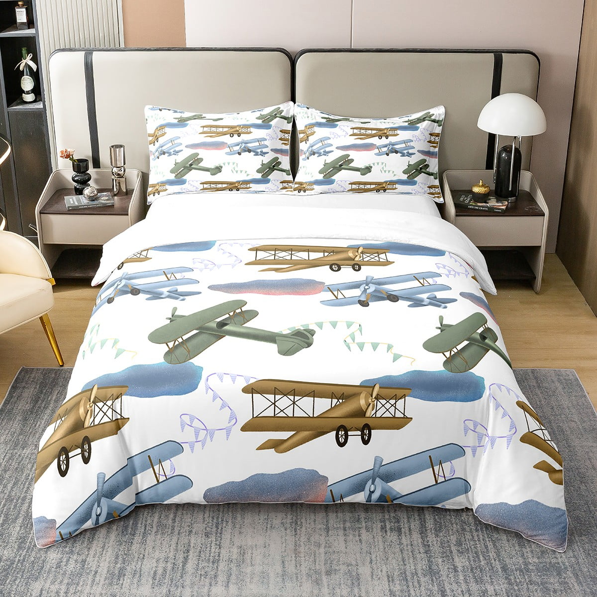 Erosebridal 100% Cotton Aircraft Duvet Cover Airplane King Bedding Sets ...