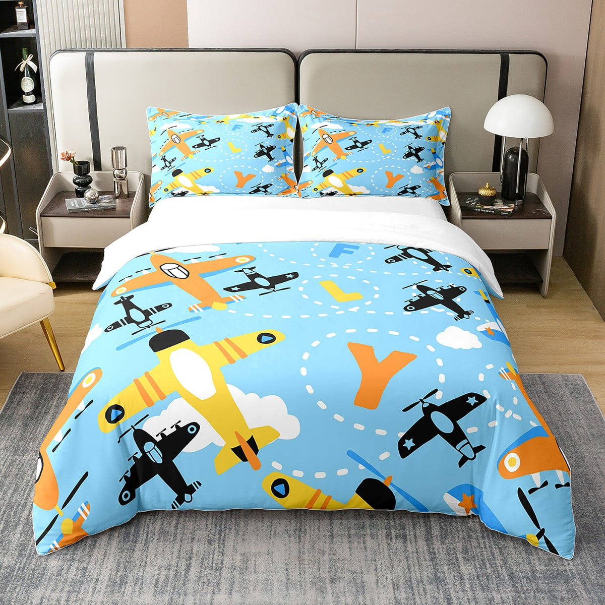 YST 100% Cotton Aircraft Toddler Duvet Cover Cartoon Airplane Bedding ...