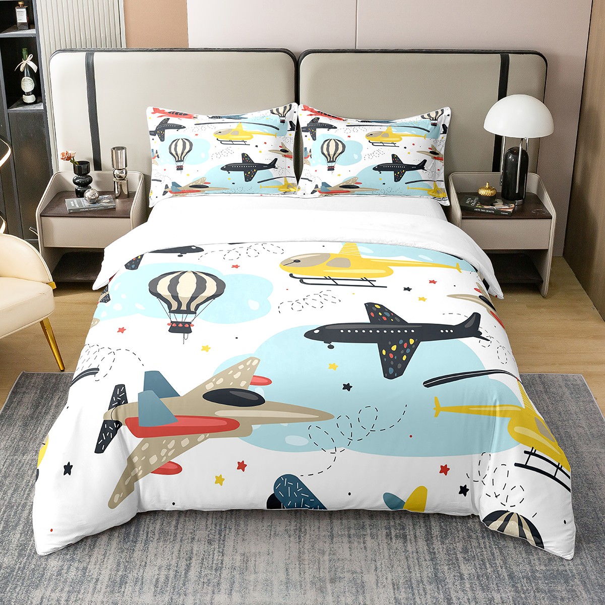 Erosebridal 100% Cotton Airplane Bedding Set Watercolor Aircraft ...