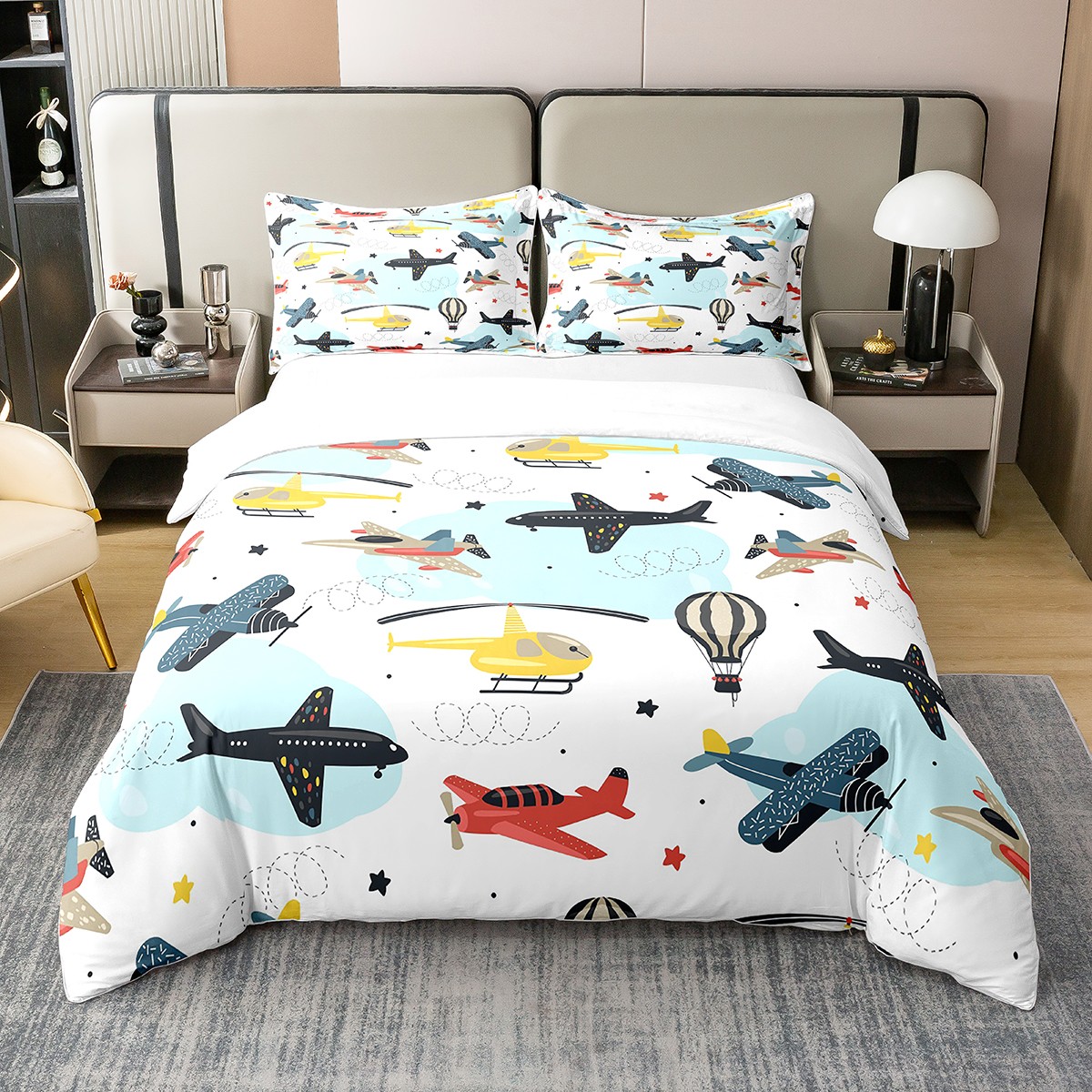 YST 100% Cotton Airplane Bedding Set Watercolor Aircraft Comforter ...