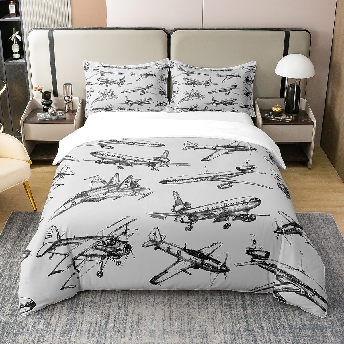 YST 100% Cotton Airplane Duvet Cover Aviation Aircraft Plain Sketch ...