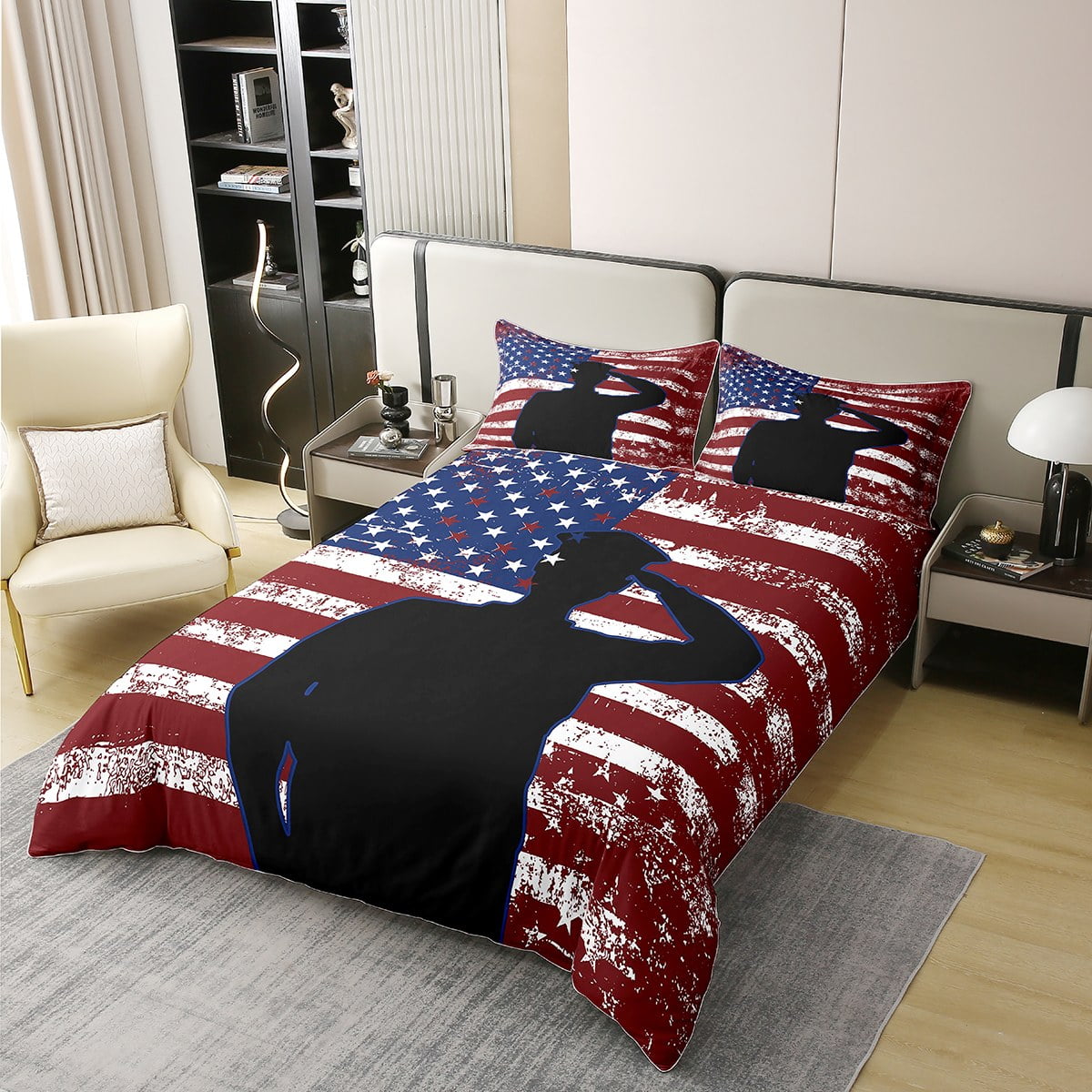 YST 100% Cotton American Flag Bedding Set Full Soldier Salute for Usa ...