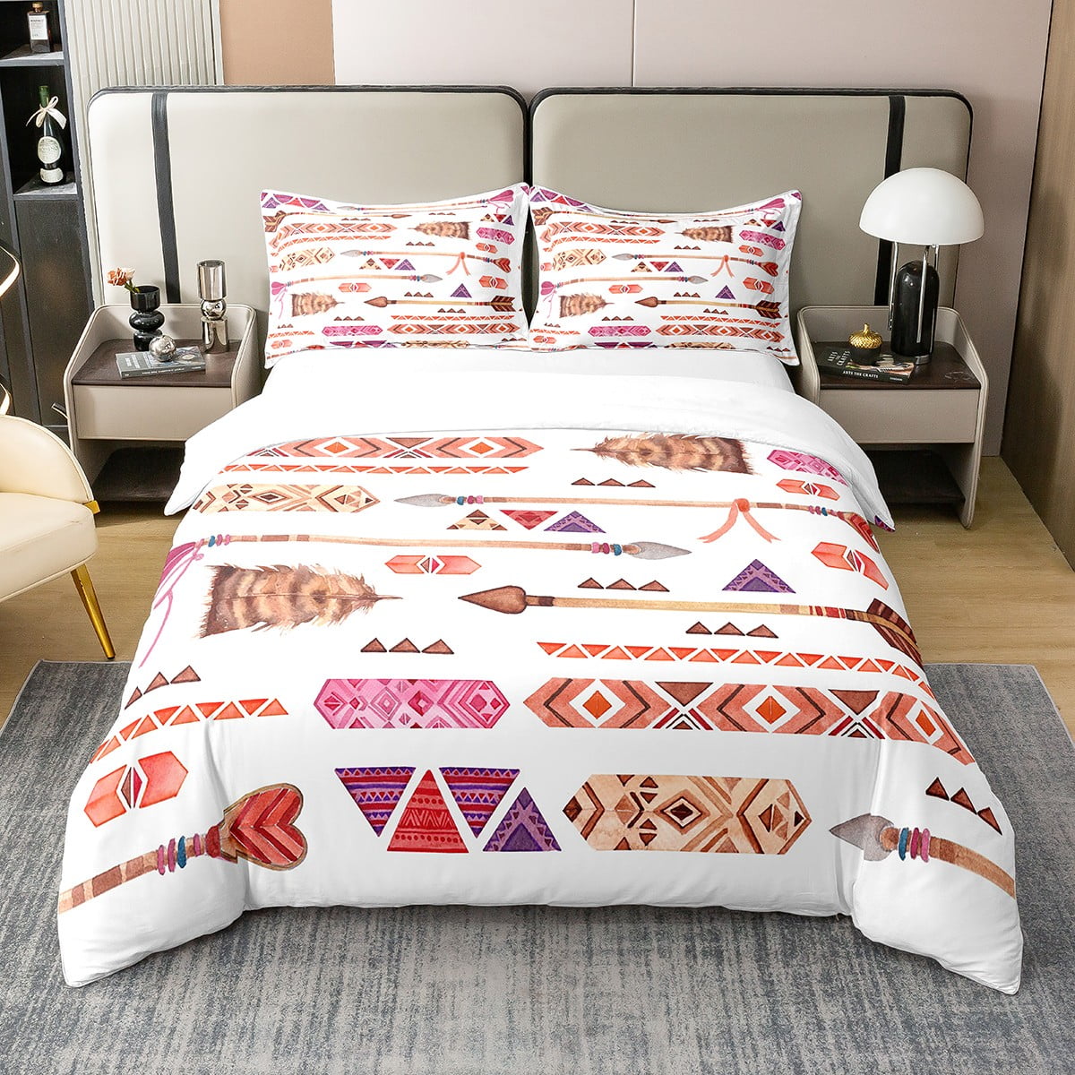 YST 100% Cotton Arrow Aztec Duvet Cover Twin,Exotic Feather Bohemian ...