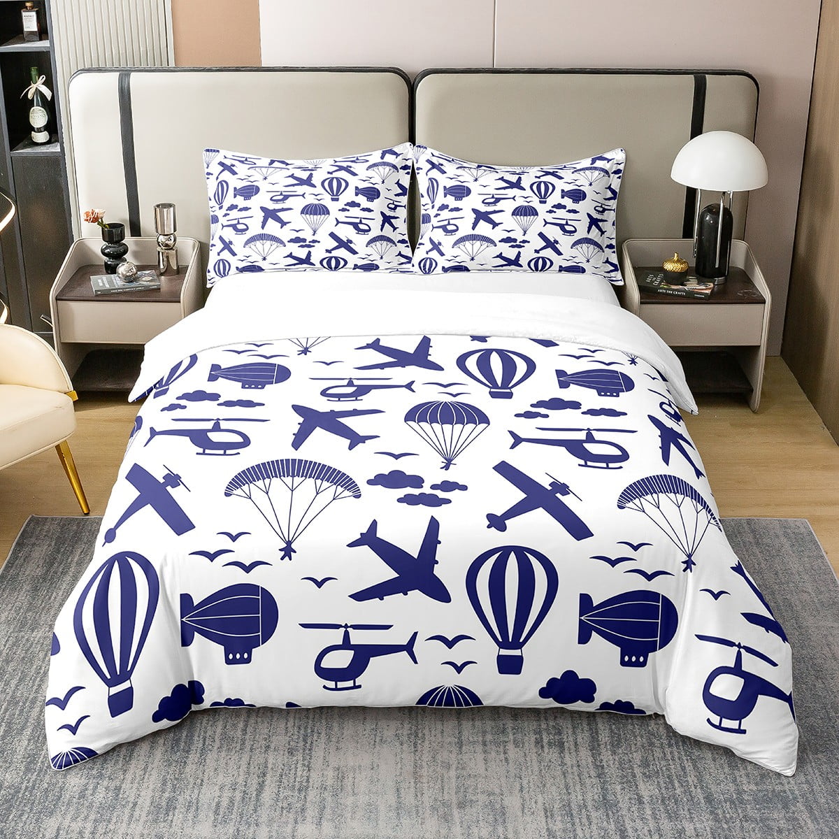 YST 100% Cotton Aviation Aircraft Duvet Cover Airplane Bedding Set Full ...