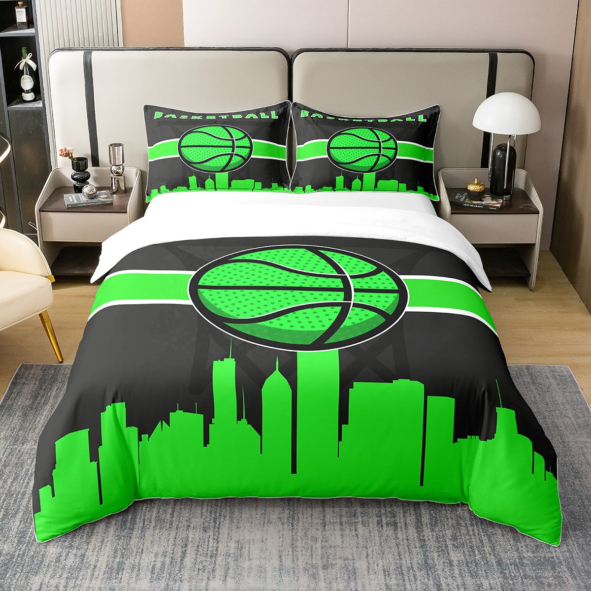 Erosebridal 100% Cotton Basketball Comforter Cover Teens Green Black ...