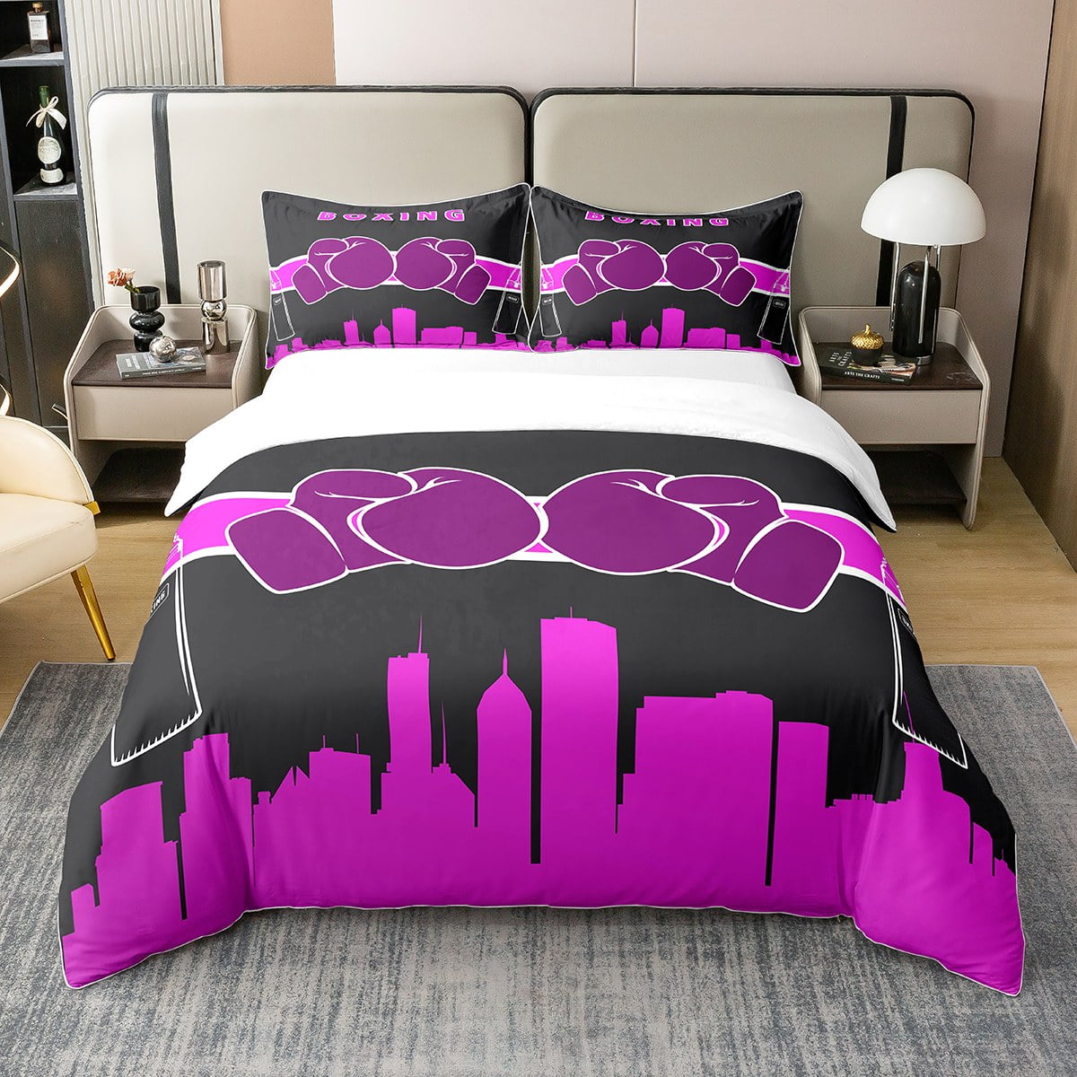 100% Cotton Black Pink Bedding Set Twin Boxing Comforter Cover, Extreme ...