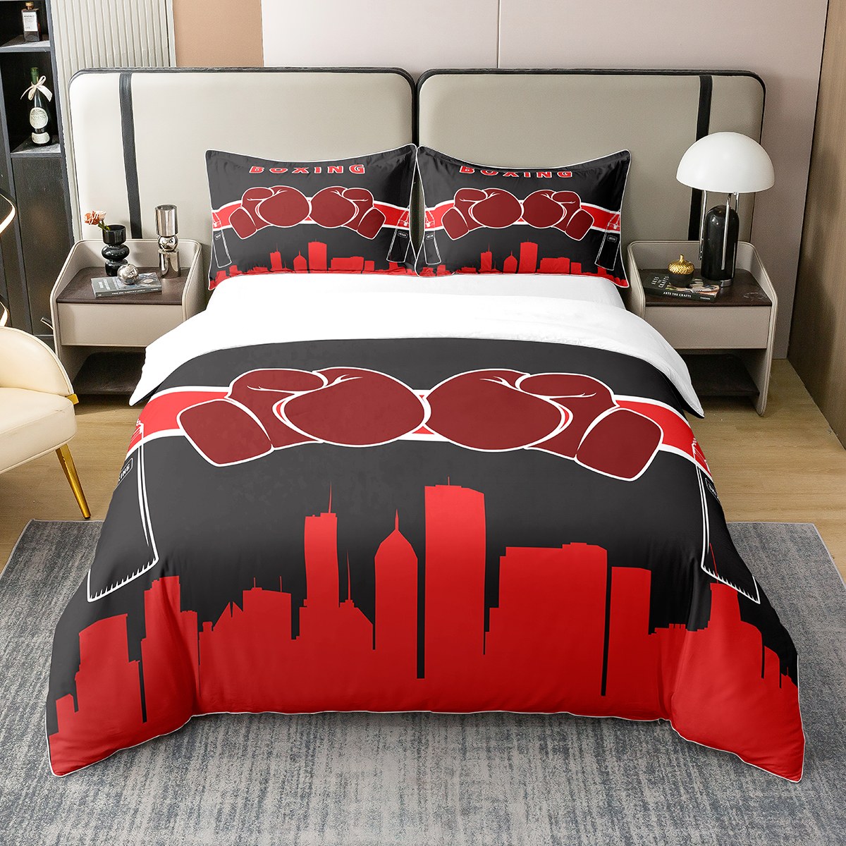 YST 100% Cotton Black Red Bedding Set Full for Girls Boxing Comforter ...