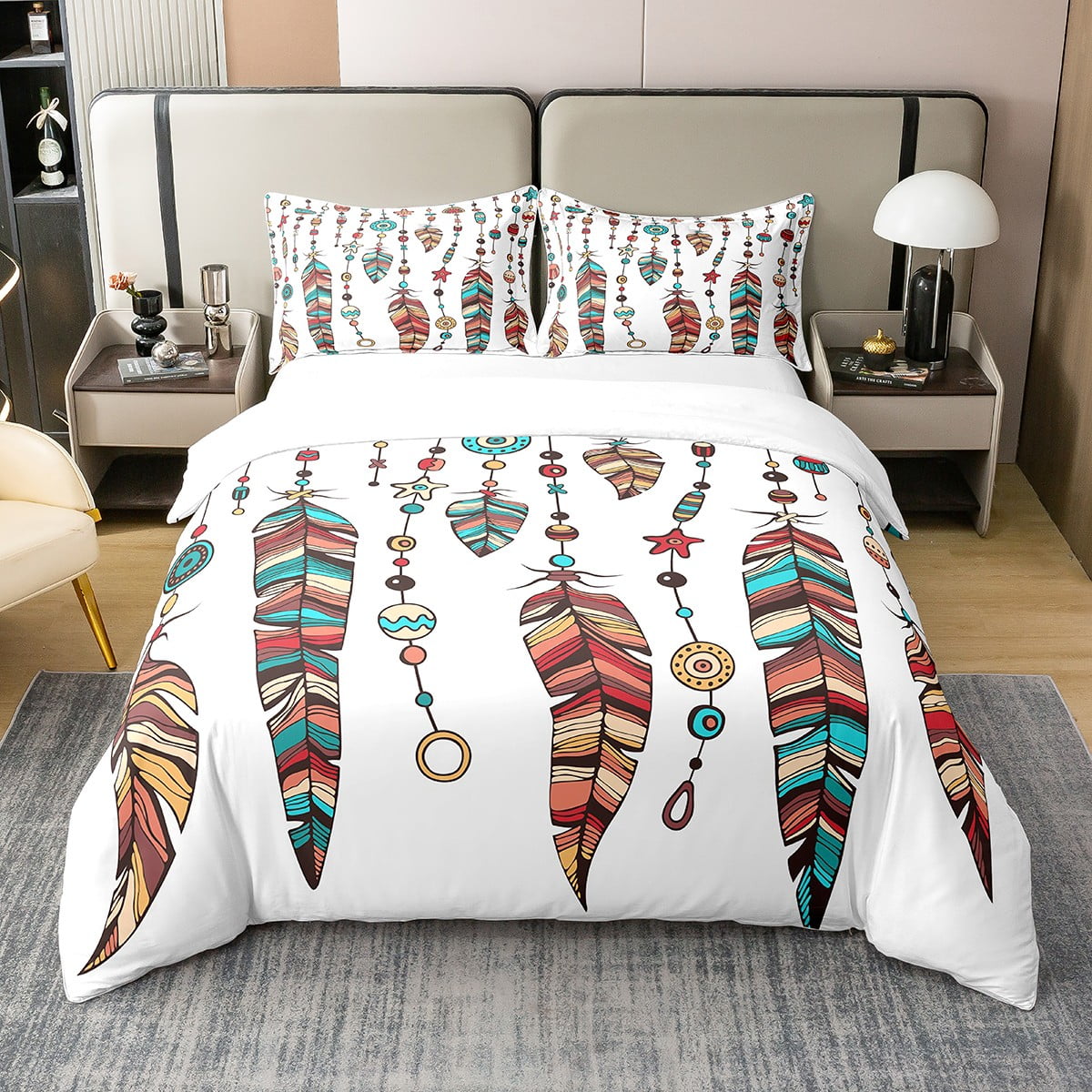YST 100% Cotton Bohemian Duvet Cover Queen,Feather Bedding Set ...