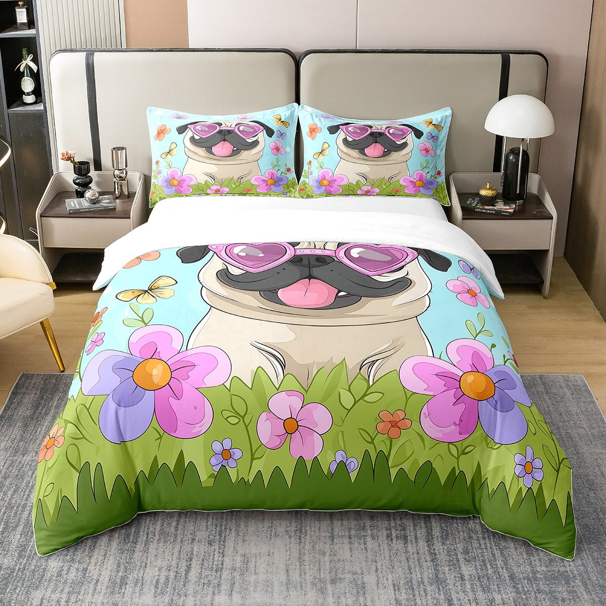 YST 100% Cotton Boy Cartoon Duvet Cover, Cute Pug Bedding Set Twin Size ...