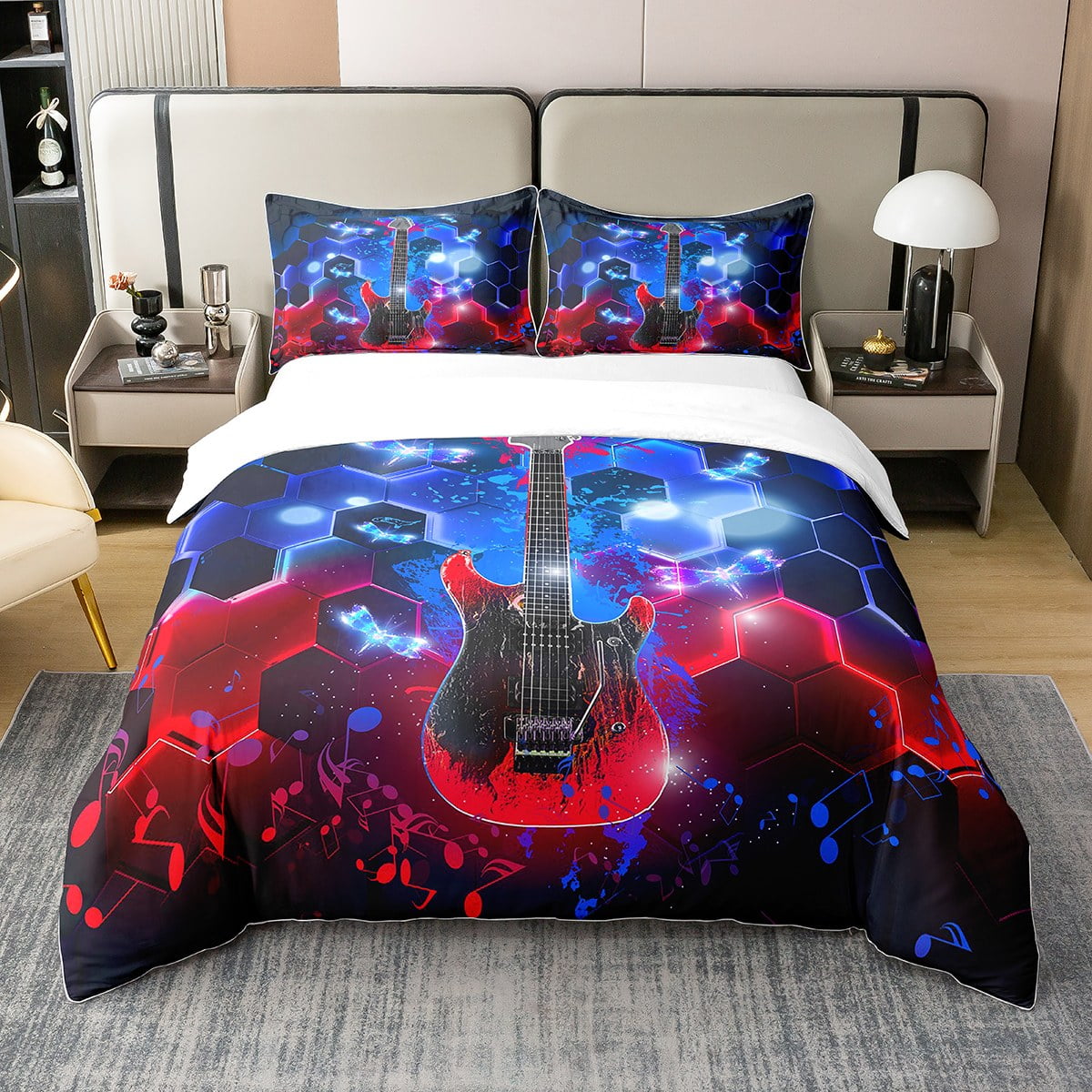 YST 100% Cotton Boys Electric Guitar Comforter Cover Rock Music Note ...