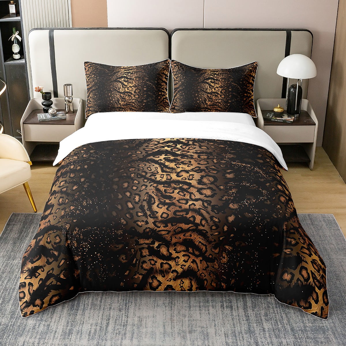 YST 100% Cotton Brown Cheetah Print Duvet Cover for Men Teens,Kids Boys Leopard Bedding Set ...