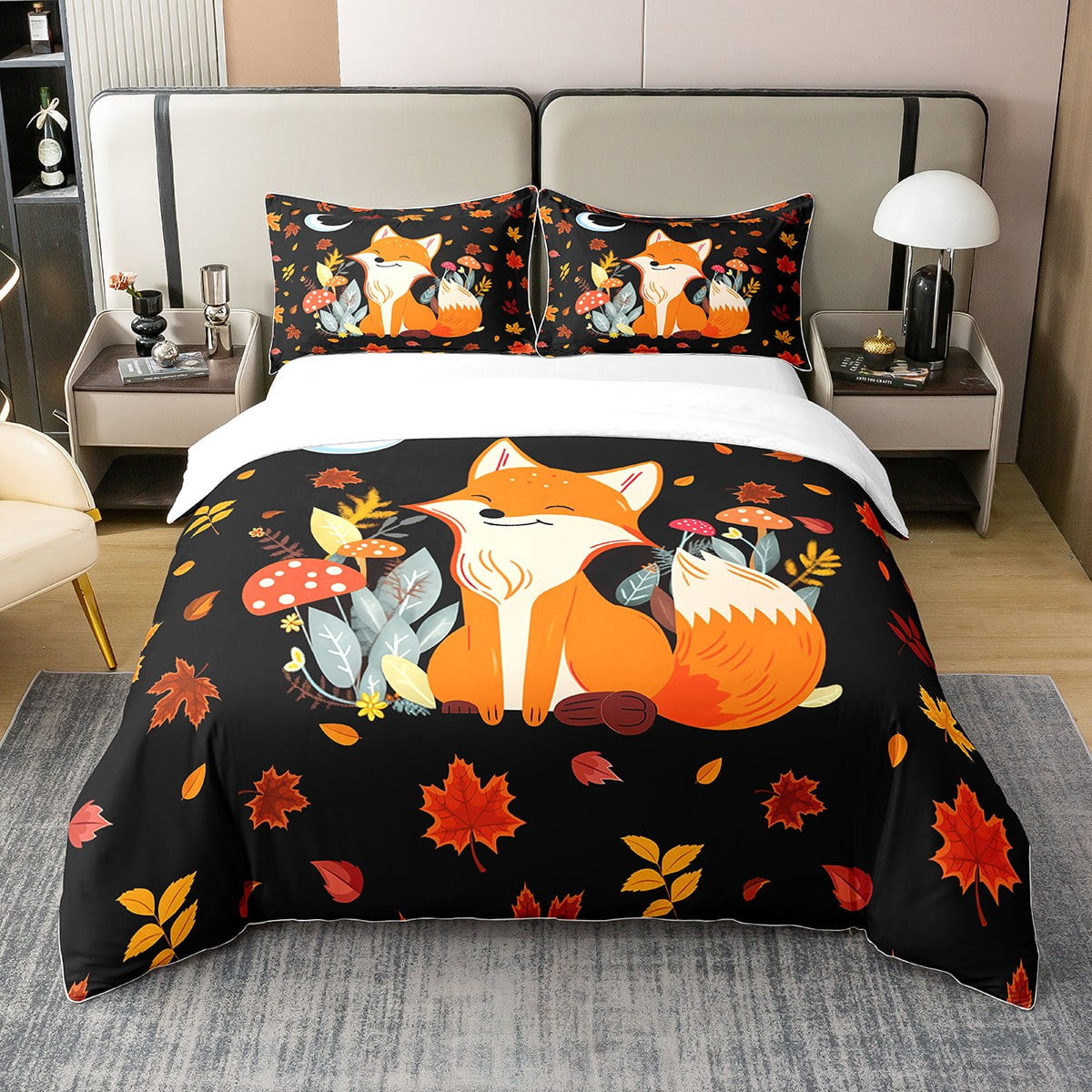 YST 100% Cotton Cartoon Fox Comforter Cover Mushroom Bedding Set King ...